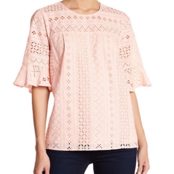 Ro & De | Tops | Ro De Light Pink Blush Eyelet Blouse Shirt Top Bell ...